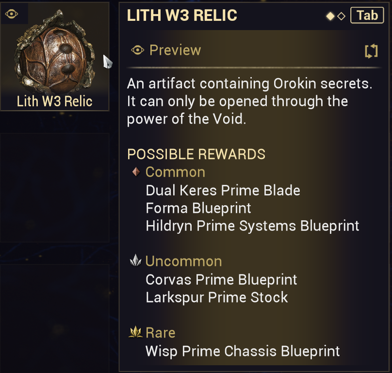 All Wisp Prime Relics in Warframe