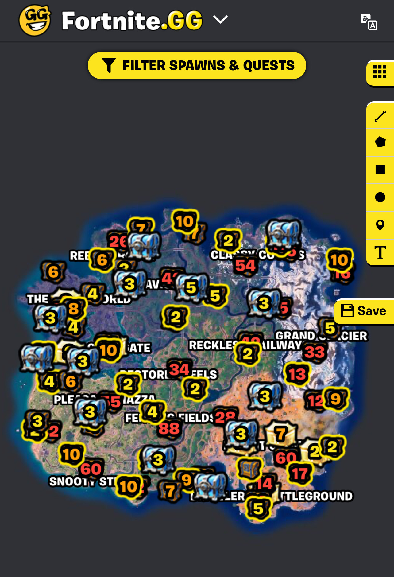 Fortnite Chest Map: Fortnite Chapter 5 Season 2 Chest Spawn Locations