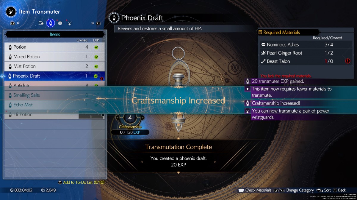 All Craftable Items and Recipes for the FF7 Rebirth Item Transmuter ...