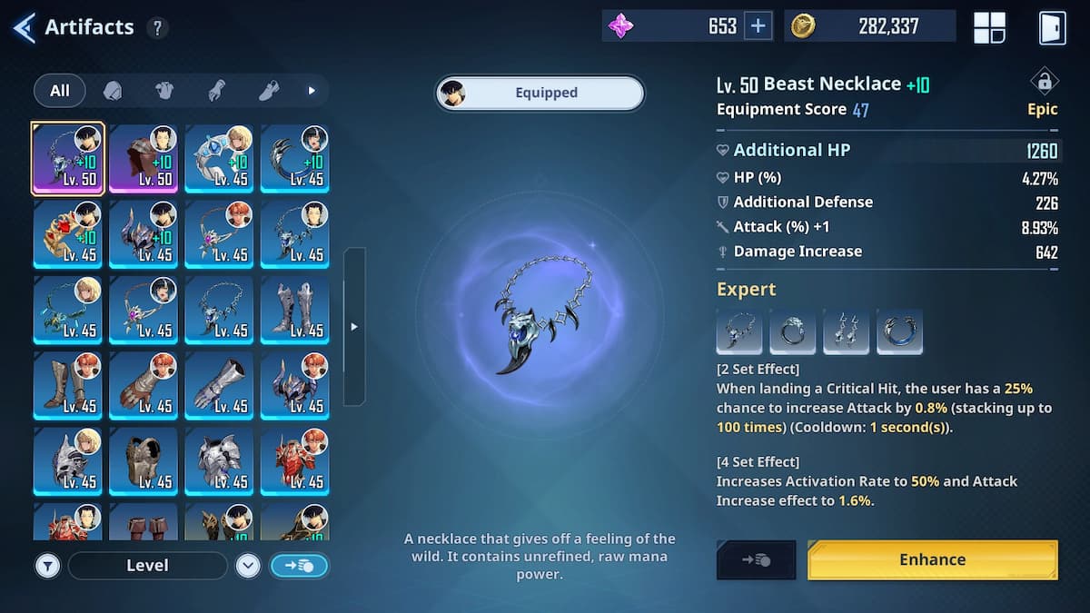 Solo Leveling Arise Complete Artifact Guide