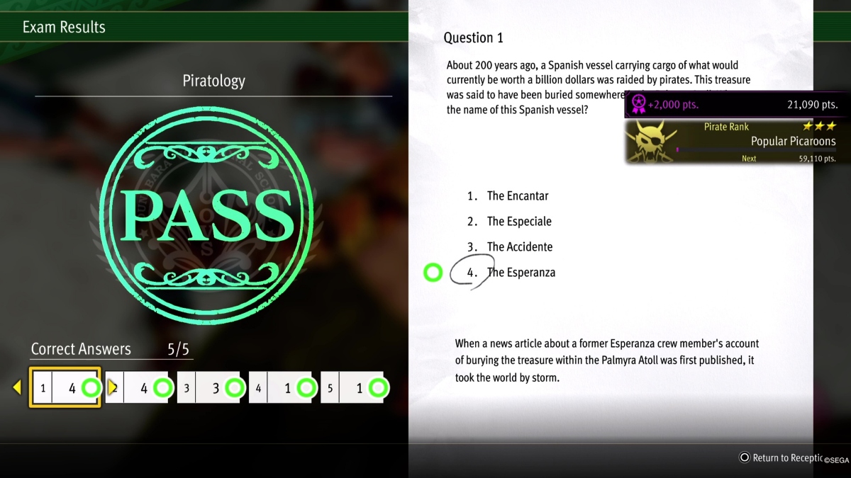 All Ounabara Vocational School Answers in Like a Dragon: Pirate Yakuza ...