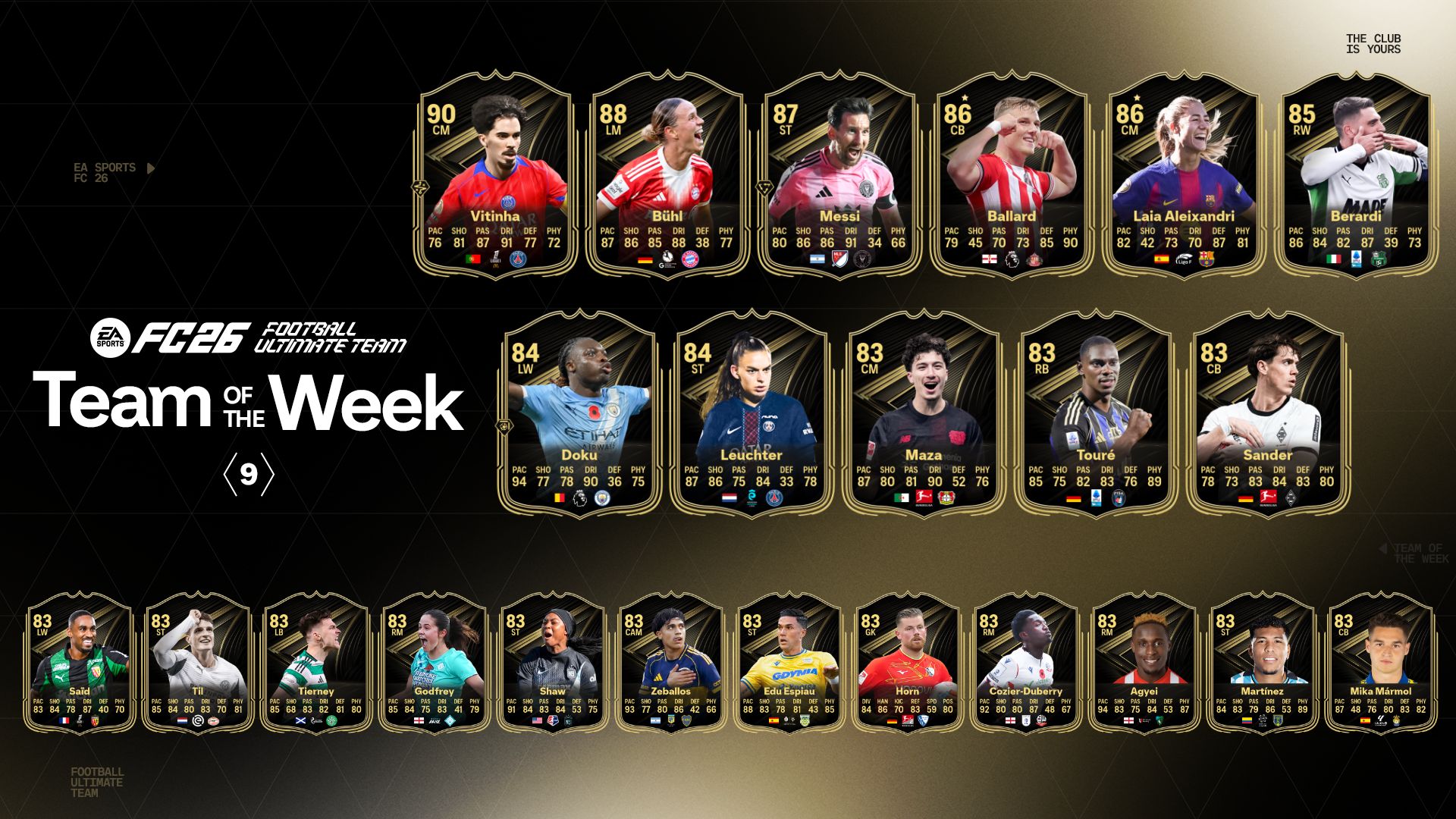 EA FC 26 Team of the Week squad for TOTW 9, including Lionel Messi and ...