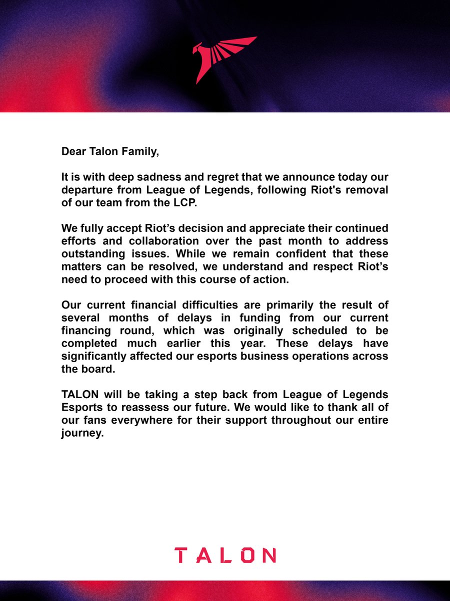 Talon Esports has been kicked out of VCT Pacific and LCP following ...