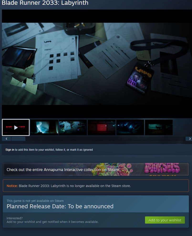 Blade Runner 2033: Labyrinth Vanishes From Steam - The Escapist